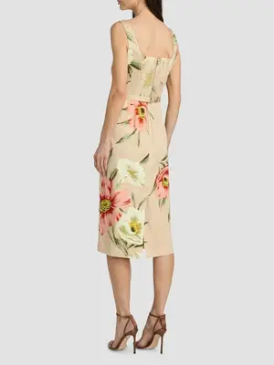 UNGARO Cyra Floral Stretch-cotton Sheath Midi-dress