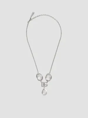 Dolce & Gabbana Silvertone & Crystal Logo Chain Necklace - Silver