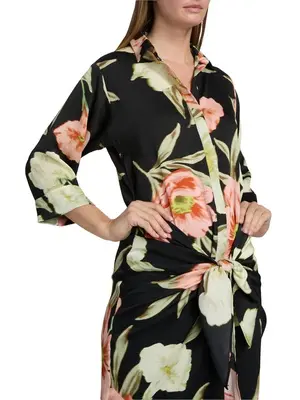 UNGARO Iris Floral Tie-waist Shirtdress
