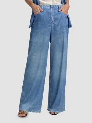 Kobi Halperin Sage Denim Print Satin Pants
