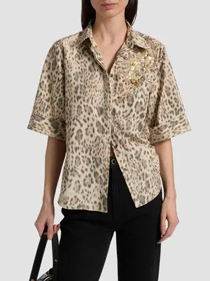 UNGARO Aimee Embroidered Leopard-print Blouse
