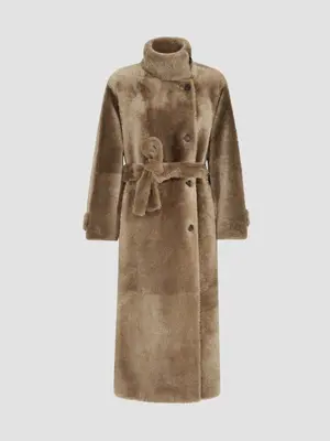 Brunello Cucinelli Shearling Coat With Belt And Monili
