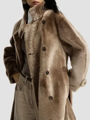 Brunello Cucinelli Shearling Coat With Belt And Monili
