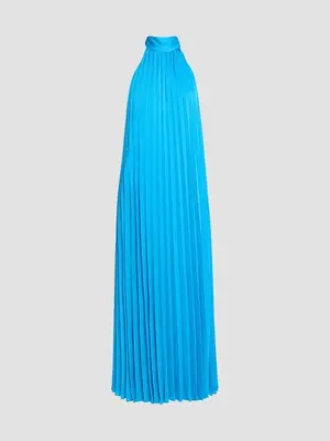 UNGARO Beverly Pleated Halter Maxi Dress - Azure