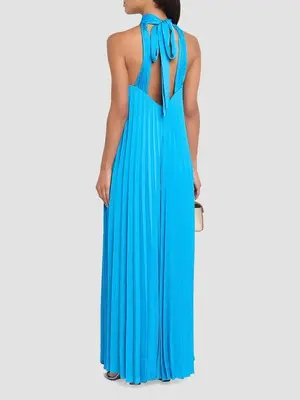 UNGARO Beverly Pleated Halter Maxi Dress - Azure