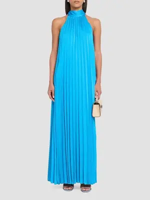 UNGARO Beverly Pleated Halter Maxi Dress - Azure