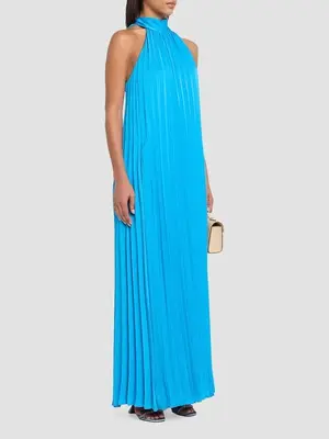 UNGARO Beverly Pleated Halter Maxi Dress - Azure