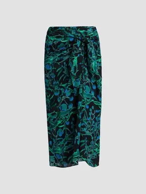 UNGARO Colby Printed Wrap Midi Skirt - Black Multi