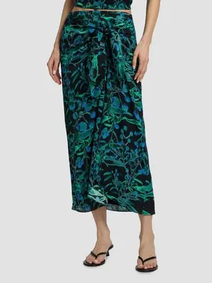 UNGARO Colby Printed Wrap Midi Skirt