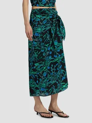 UNGARO Colby Printed Wrap Midi Skirt