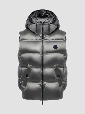 Moncler Fluidite Puffer Vest With Hood - Silver