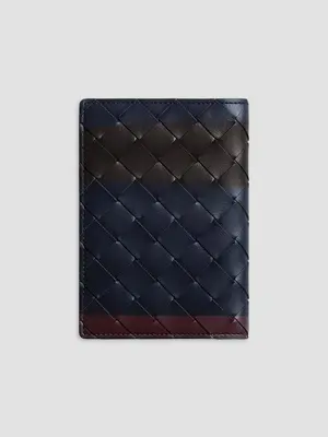 Bottega Veneta Tricolor Intrecciato Leather Passport Case - Midnight