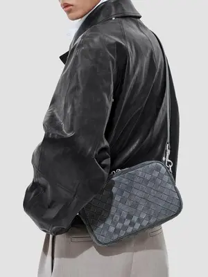Bottega Veneta Small Intrecciato Suede Camera Bag