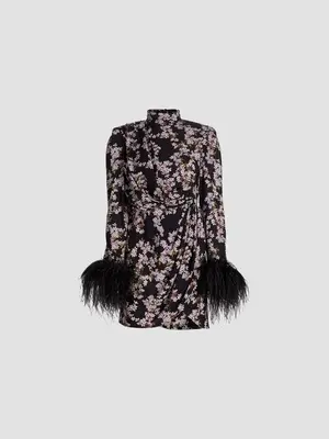BRONX BANCO Nadine Floral Feather-cuff Minidress