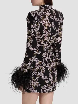 BRONX BANCO Nadine Floral Feather-cuff Minidress