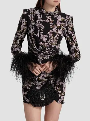 BRONX BANCO Nadine Floral Feather-cuff Minidress