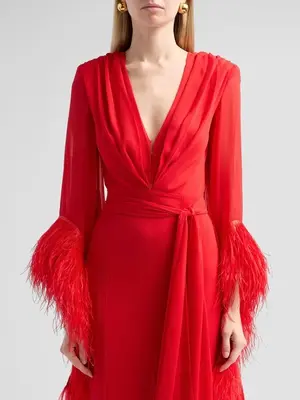 BRONX BANCO Geisha Ostrich Feather-trim Gown - Flame
