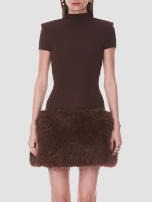 BRONX BANCO Faux-fur Trim Mini Dress