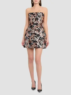 BRONX BANCO Maraya Strapless Floral Sequin Minidress