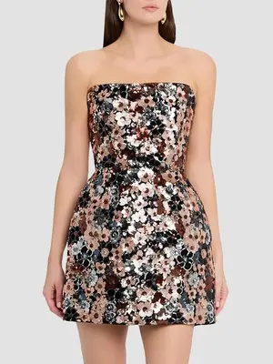 BRONX BANCO Maraya Strapless Floral Sequin Minidress