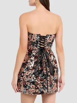 BRONX BANCO Maraya Strapless Floral Sequin Minidress
