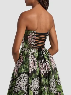 BRONX BANCO Kate Floral Embroidered Corset Midi-dress