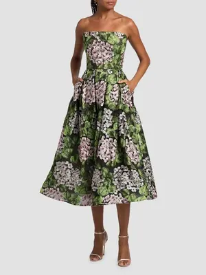 BRONX BANCO Kate Floral Embroidered Corset Midi-dress