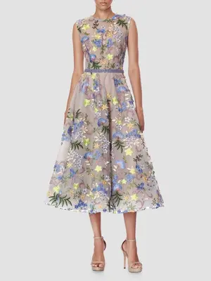BRONX BANCO Saba Blossom-embroidered Midi Dress - Blue Multi