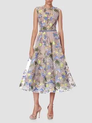 BRONX BANCO Saba Blossom-embroidered Midi Dress