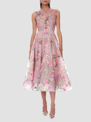 BRONX BANCO Saba Blossom-embroidered Midi Dress - Blush