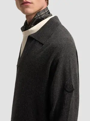 Moncler Long Sleeve Polo Shirt In Wool And Cashmere