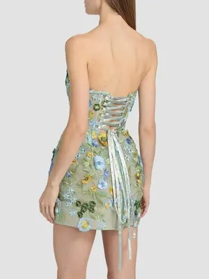 BRONX BANCO Jasmine Maraya Floral Appliqué Strapless Minidress
