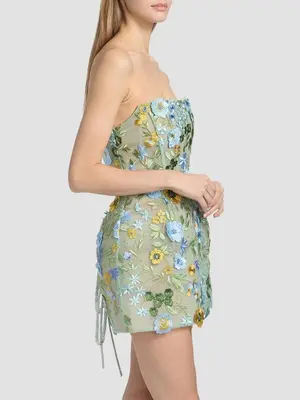 BRONX BANCO Jasmine Maraya Floral Appliqué Strapless Minidress