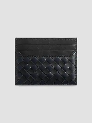 Bottega Veneta Bicolor Intrecciato Piccolo Leather Card Case - Midnight