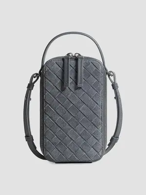 Bottega Veneta Getaway Intrecciato Suede Phone Pouch - Cloudy