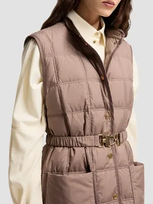 Moncler Cygnette Long Puffer Vest - Brown