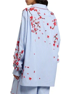 Dolce & Gabbana Oversized Floral-embellished Striped Cotton-silk Shirt