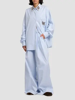 Dolce & Gabbana Oversized Embellished Pinstripe Button-front Shirt