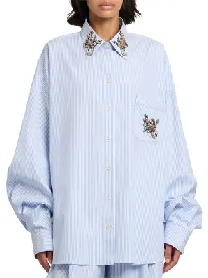 Dolce & Gabbana Oversized Embellished Pinstripe Button-front Shirt