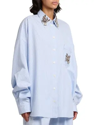 Dolce & Gabbana Oversized Embellished Pinstripe Button-front Shirt