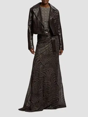Ralph Lauren Masina Foiled Crinkle Chiffon Skirt
