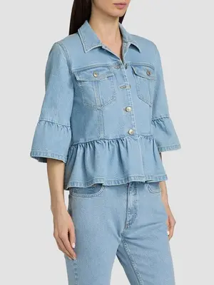 Cinq À Sept Mandie Denim Peplum Crop Jacket - Mist