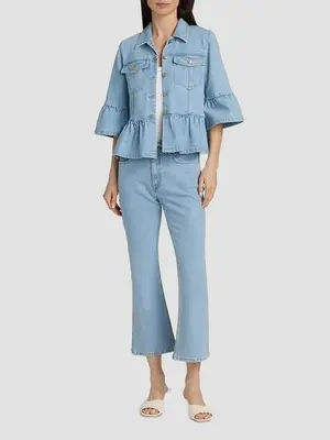 Cinq À Sept Mandie Denim Peplum Crop Jacket - Mist