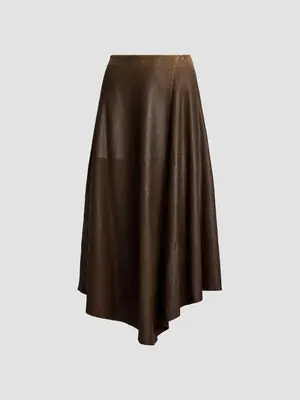 Ralph Lauren Cecilie Distressed Leather A-line Midi Skirt