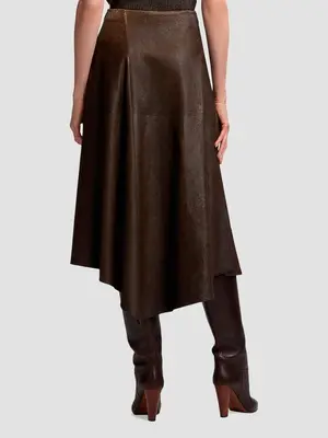 Ralph Lauren Cecilie Distressed Leather A-line Midi Skirt