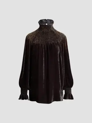 Ralph Lauren Maddison Smocked Velvet Top - Brown