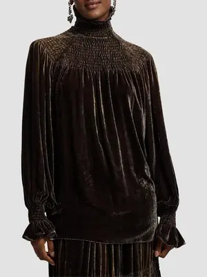 Ralph Lauren Maddison Smocked Velvet Top
