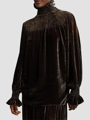 Ralph Lauren Maddison Smocked Velvet Top