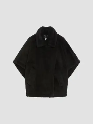 Max Mara Cape In Alpaca And Wool Teddy Fabric - Black