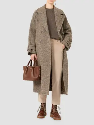 Max Mara Long Wool Blend Tweed Coat